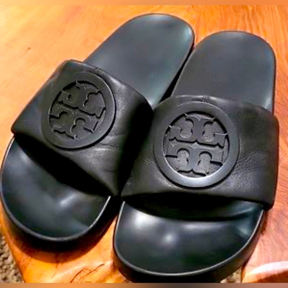 Tory Burch | Shoes | Tory Burch Lina Pool Slides Black Leatherrubber ...